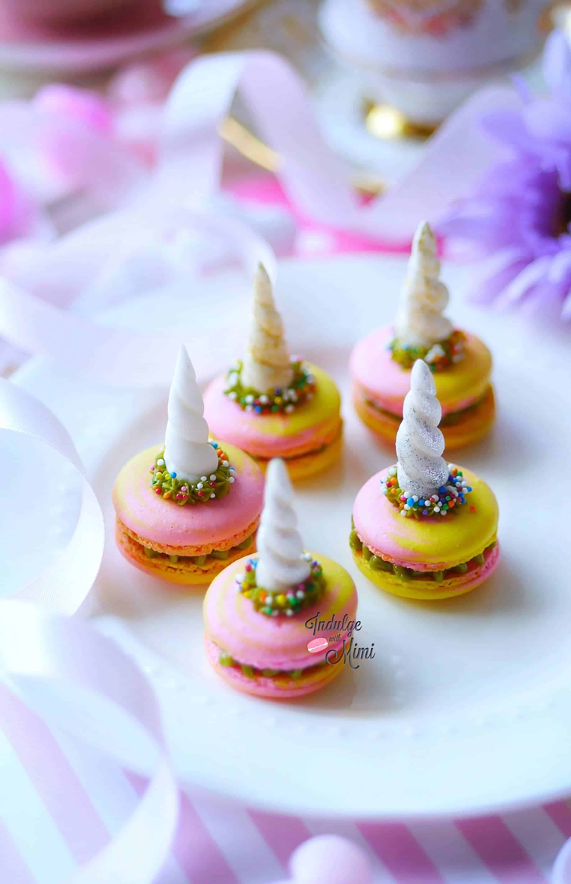 Magical Tri-Colored Unicorn Macarons with Green Tea Swiss Buttercream ...
