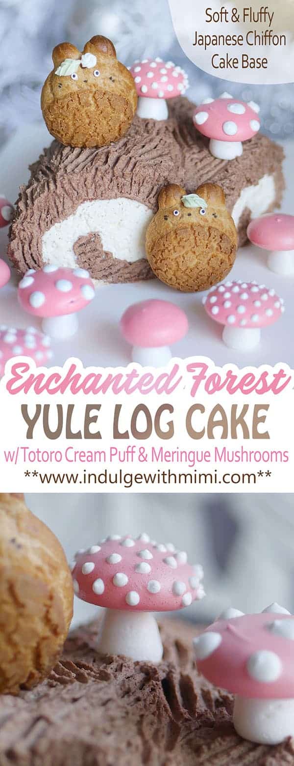 Echanted Forest Yule Log Cake for Christmas Made with Japanese Cake Roll