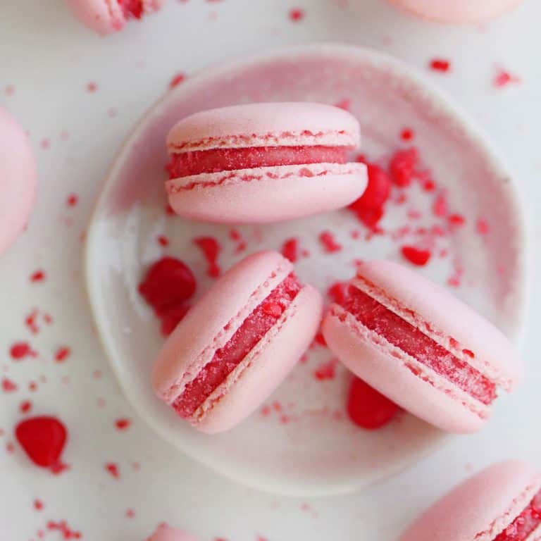 Delicate Lychee Rose Macarons in a Heart Shape (Template) - Indulge ...