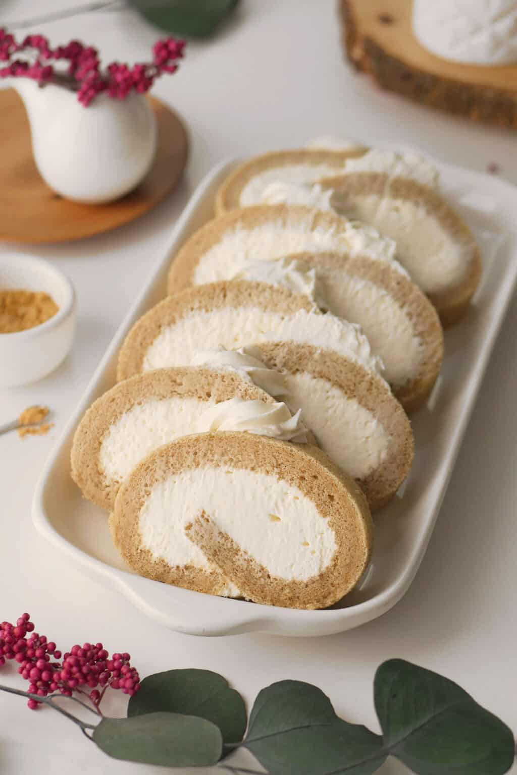 Fluffiest Gingerbread Cheesecake Swiss Roll - Indulge With Mimi