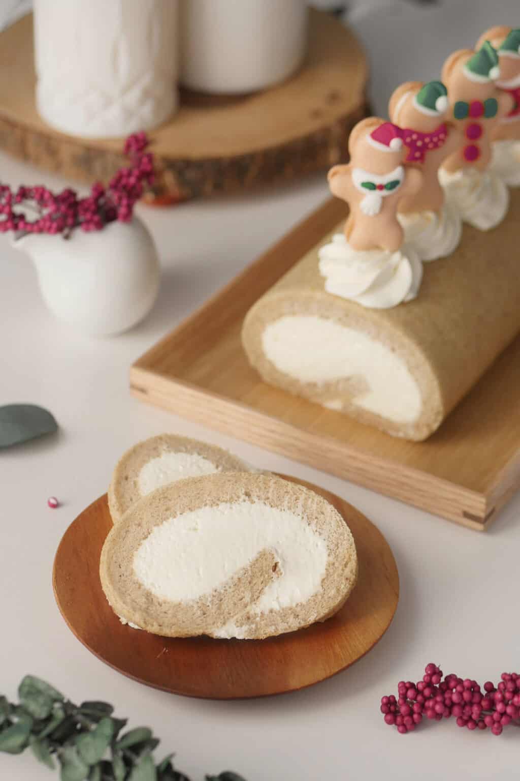 Fluffiest Gingerbread Cheesecake Swiss Roll - Indulge With Mimi