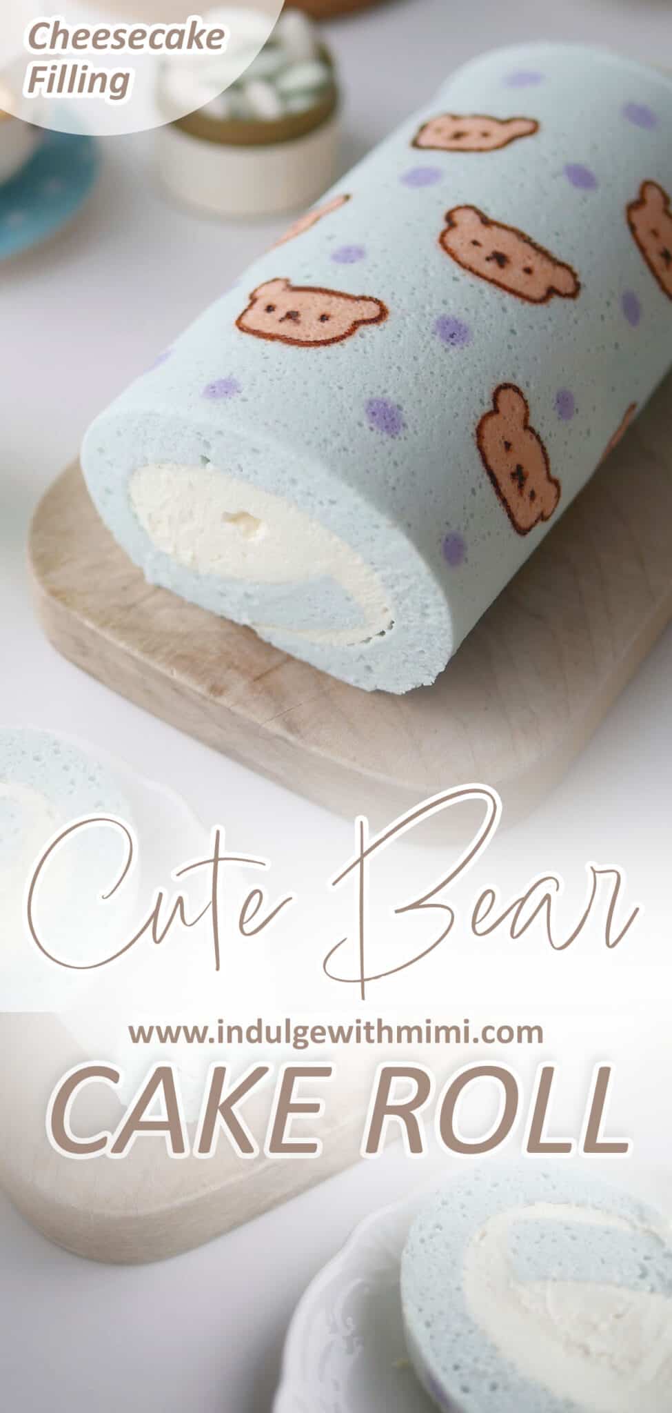 Bear Pattern Swiss Roll with Cheesecake Filling - Indulge With Mimi