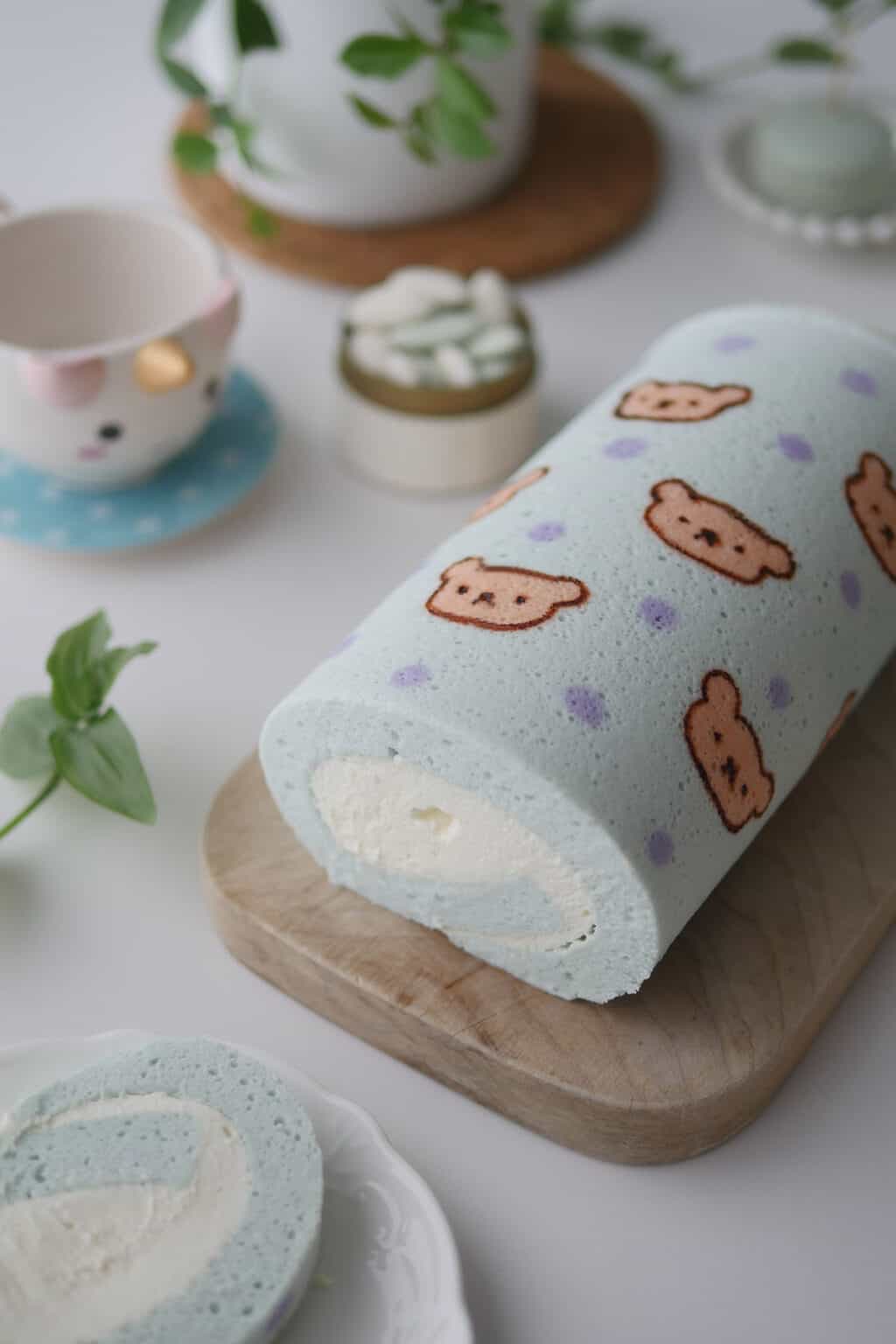 Bear Pattern Swiss Roll with Cheesecake Filling - Indulge With Mimi